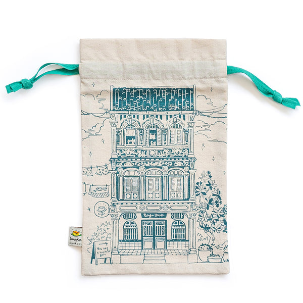 Teal Colonial House Drawstring Gift Bag – Bingka.KL